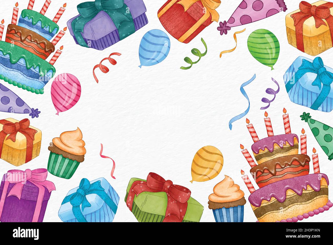 watercolor birthday background with empty space vector design ...