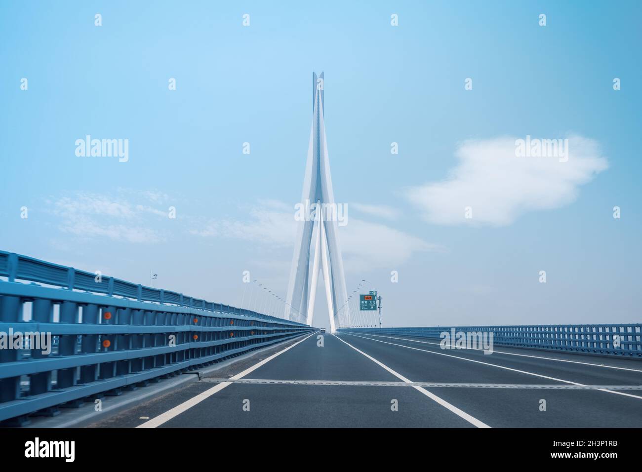 On cable-stayed bridge Stock Photo - Alamy
