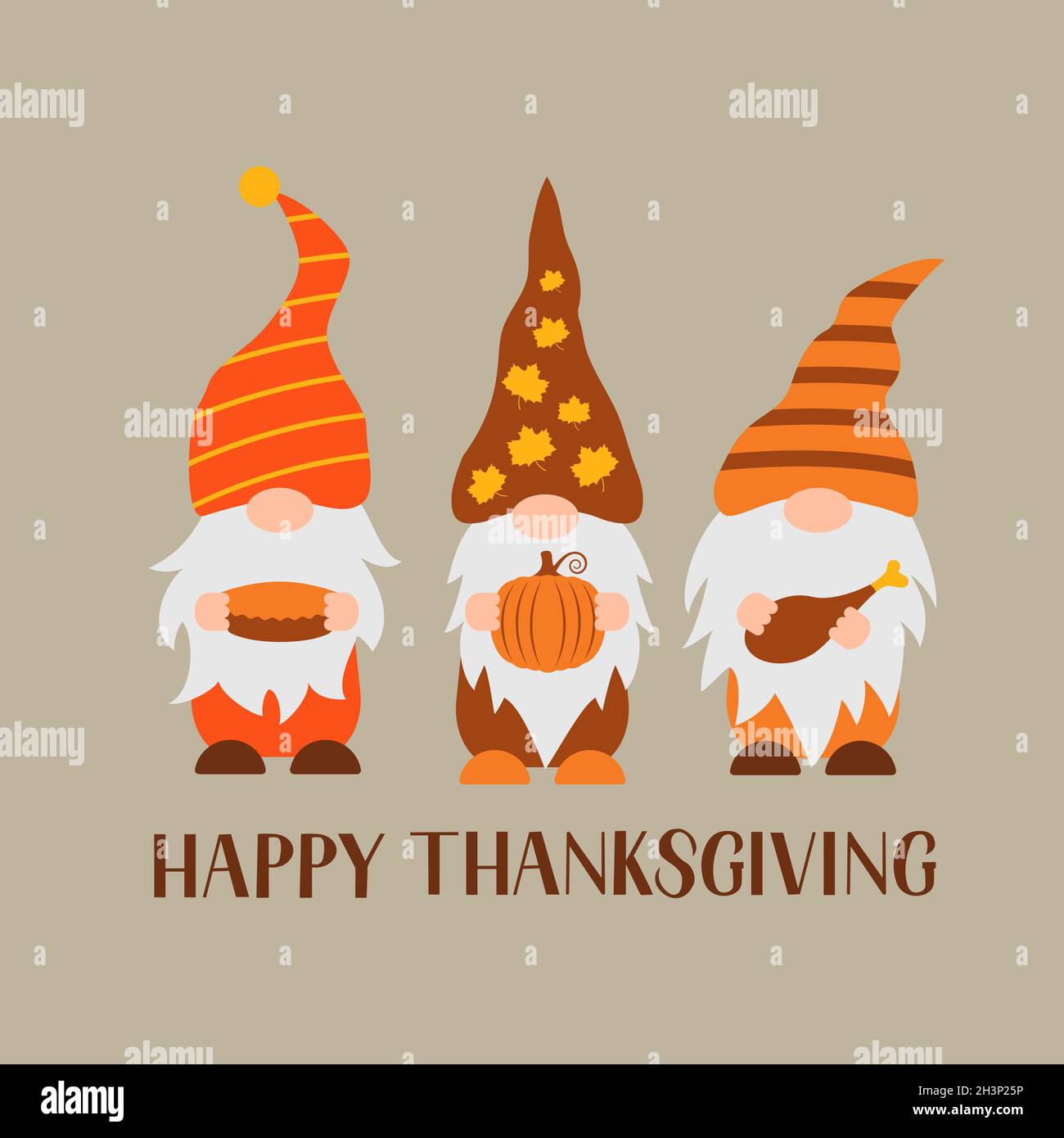 Thanksgiving gnomes. Happy Thanksgiving lettering. Cute cartoon ...