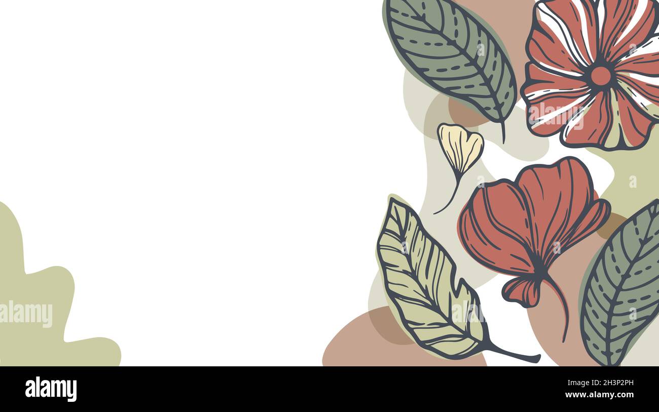 Border composition of hand-drawn floral elements and abstract geometric ...