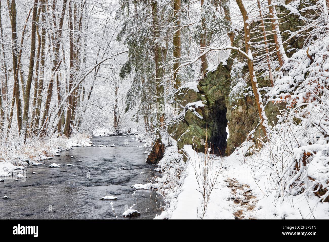 Rock through long-distance hiking trail Selketalstieg Stock Photo - Alamy