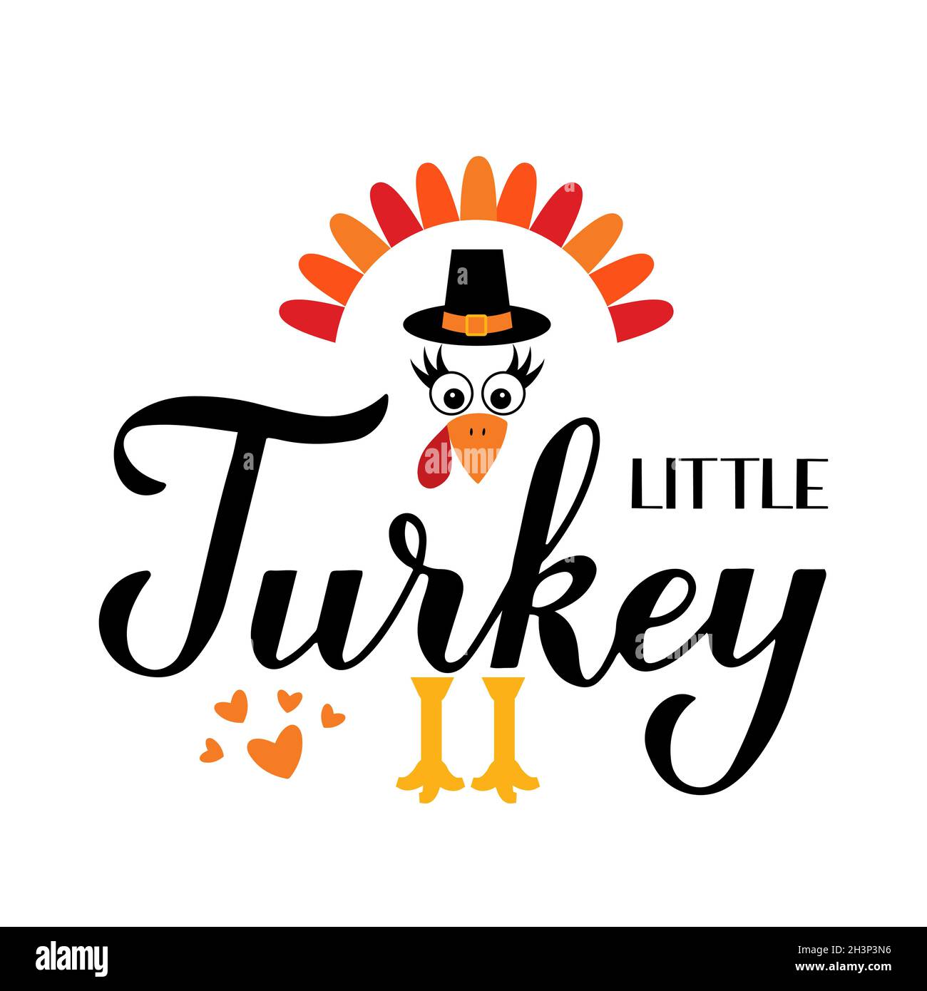 Little Turkey calligraphy hand lettering with cute cartoon turkey ...