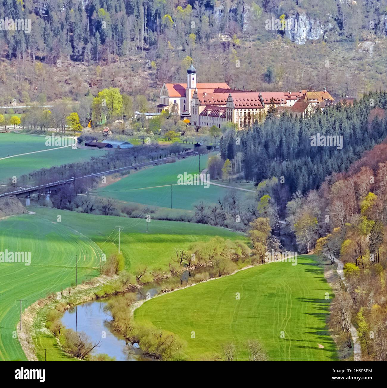 Danube Valley with Beuron Monastery, district Sigmaringen Stock Photo ...