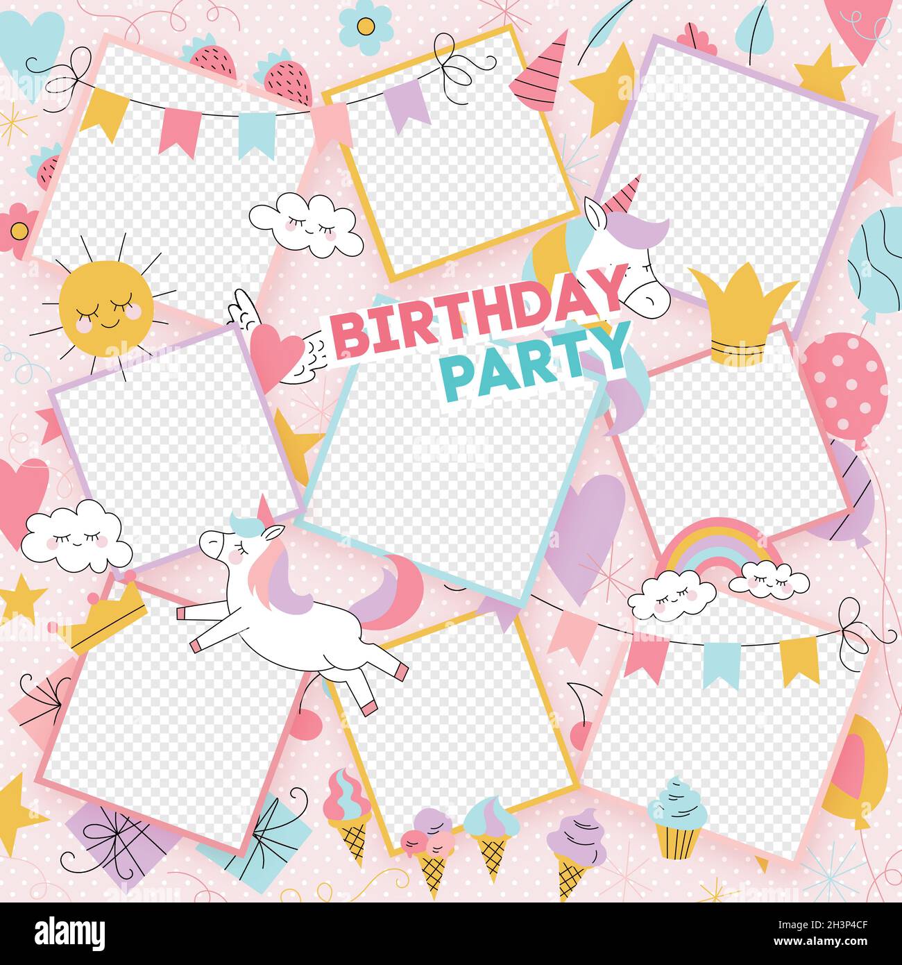 hand drawn birthday collage frame collection vector design illustration ...