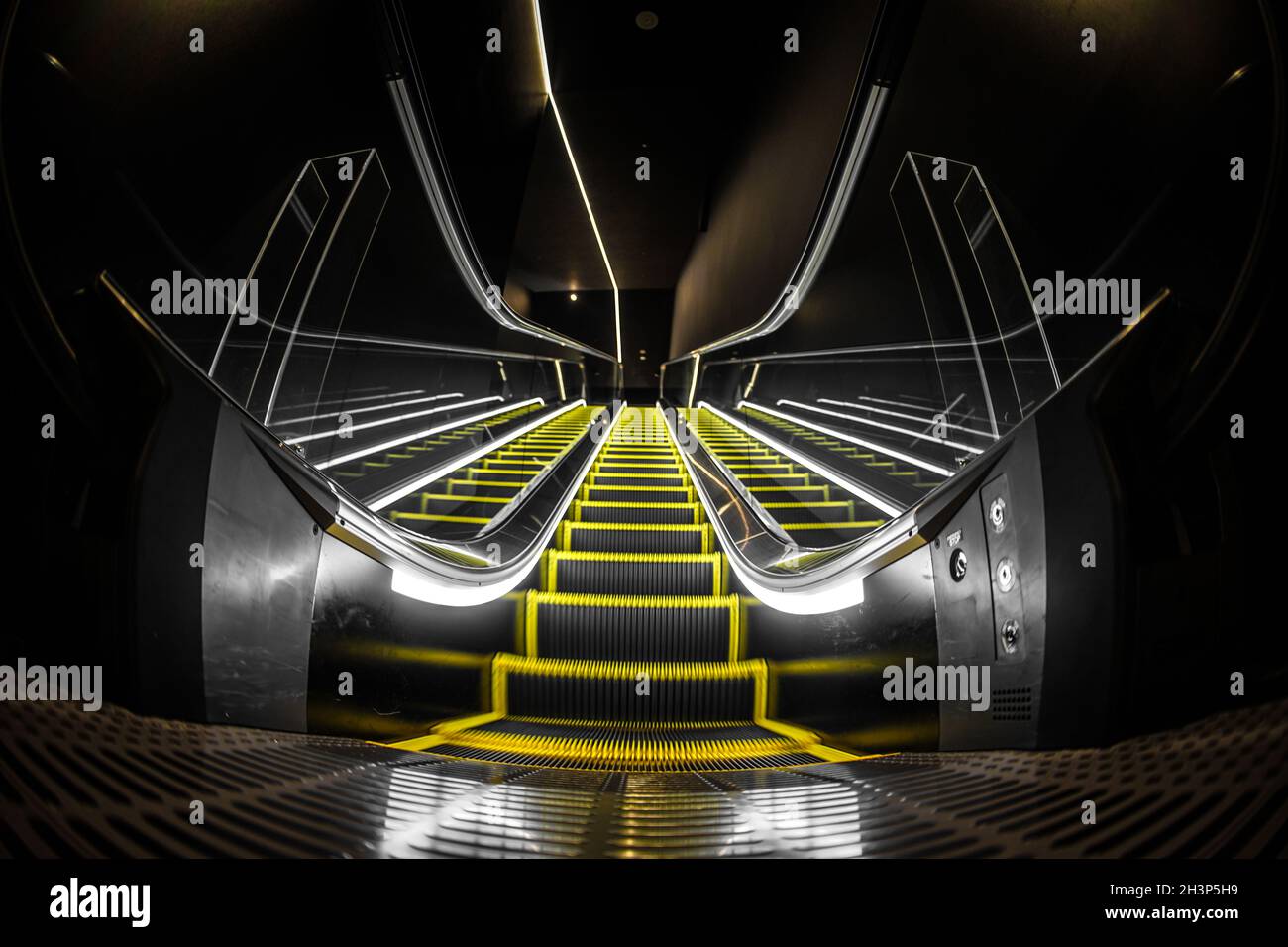 Yellow and black of the escalator Stock Photo - Alamy
