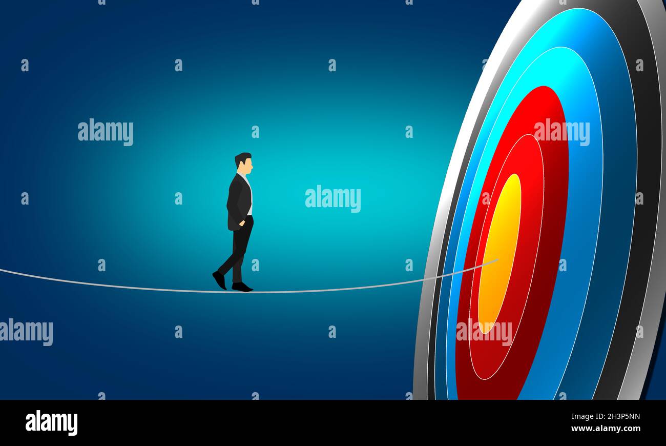 Route to success concept. Businessman walk toward archery target Stock ...