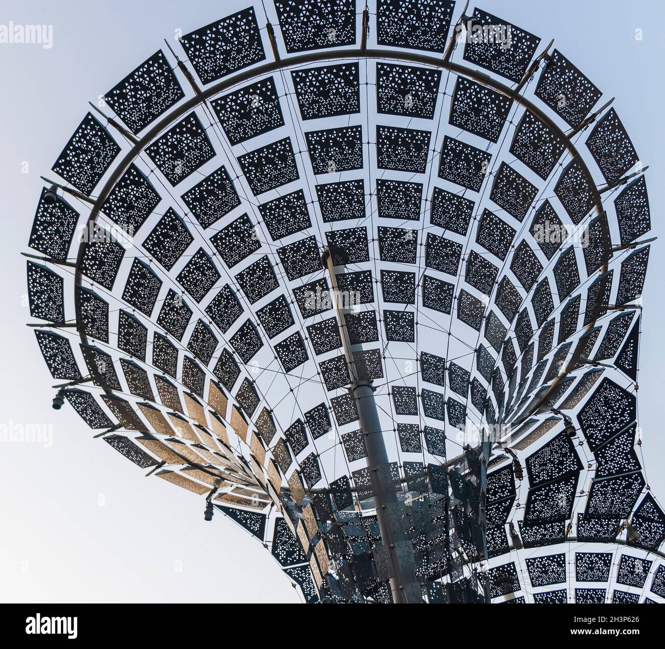 Dubai, UAE - 10.16.2021 Shot of futuristic light poles installation ...