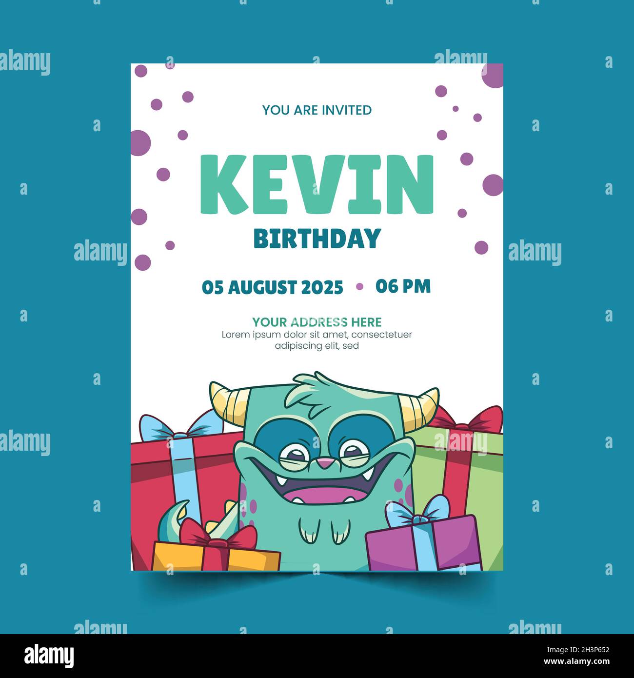 hand drawn monsters birthday invitation template vector design ...