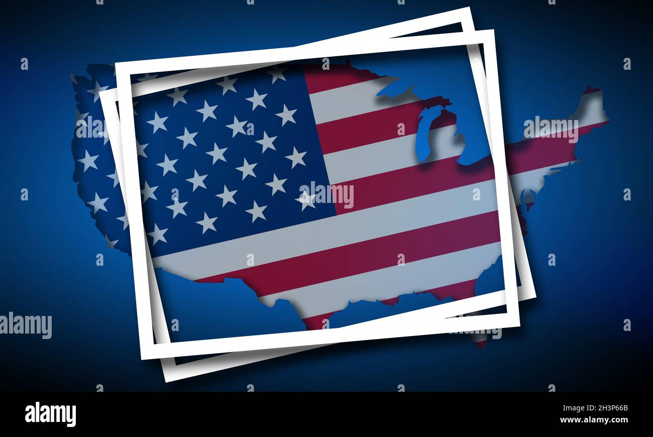 America map and white frame with blue background Stock Photo - Alamy