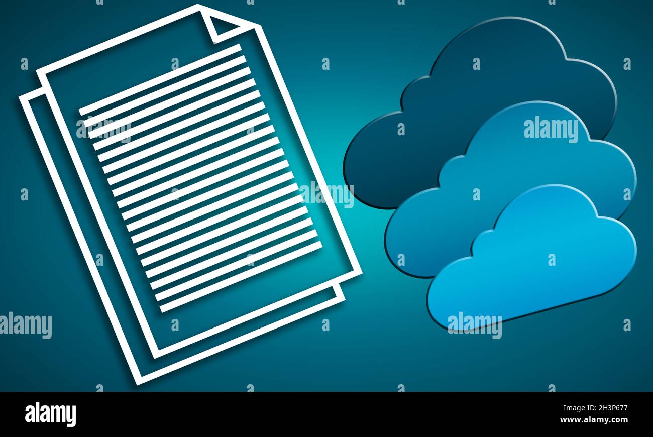 Blue internet cloud icon and White line text document Stock Photo - Alamy
