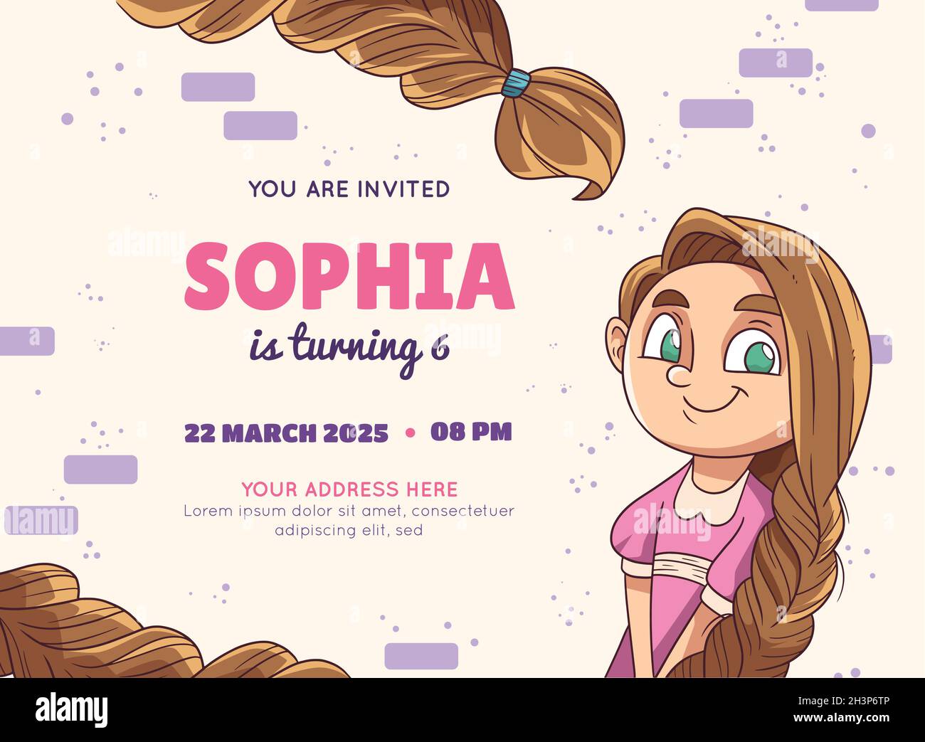 hand drawn rapunzel birthday invitation template vector design ...