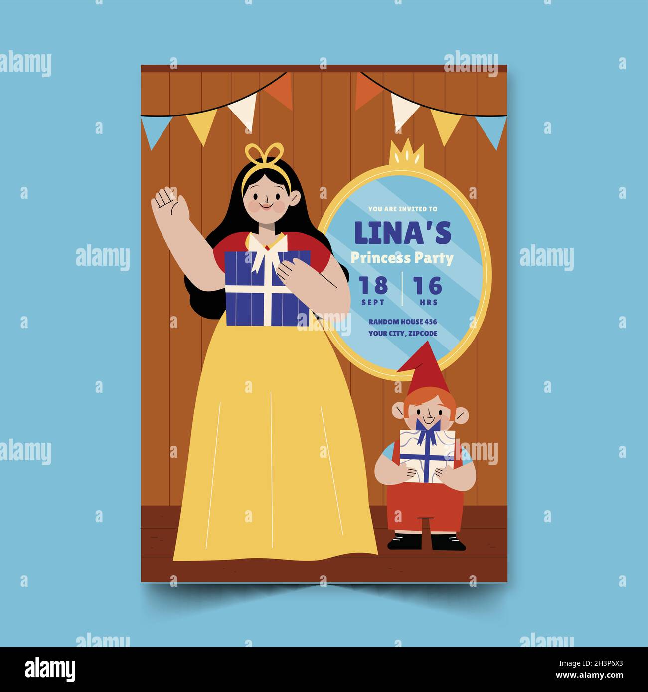 snow white birthday invitation template vector design illustration ...