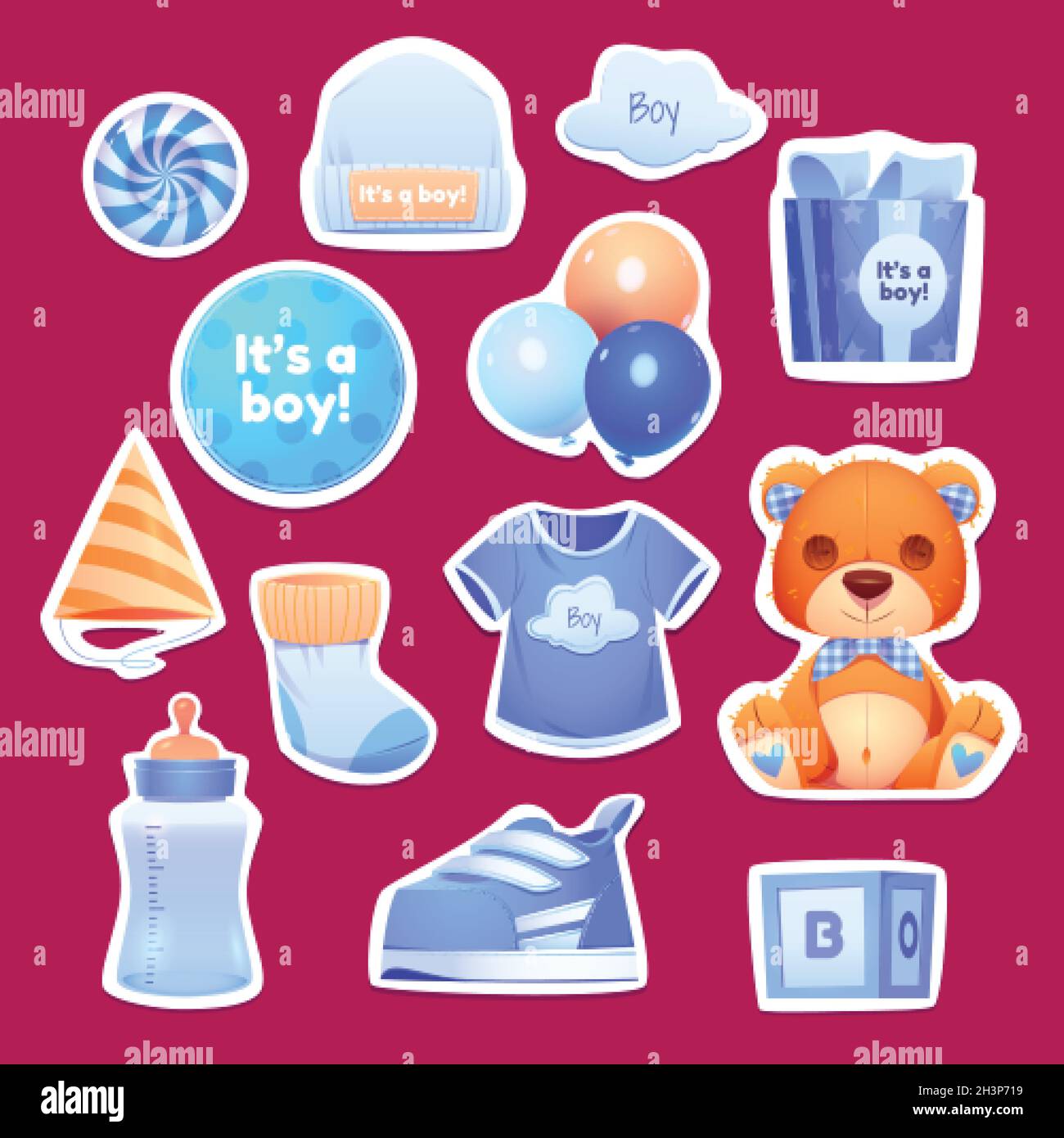 cartoon boy birthday objects collection vector design illustration ...