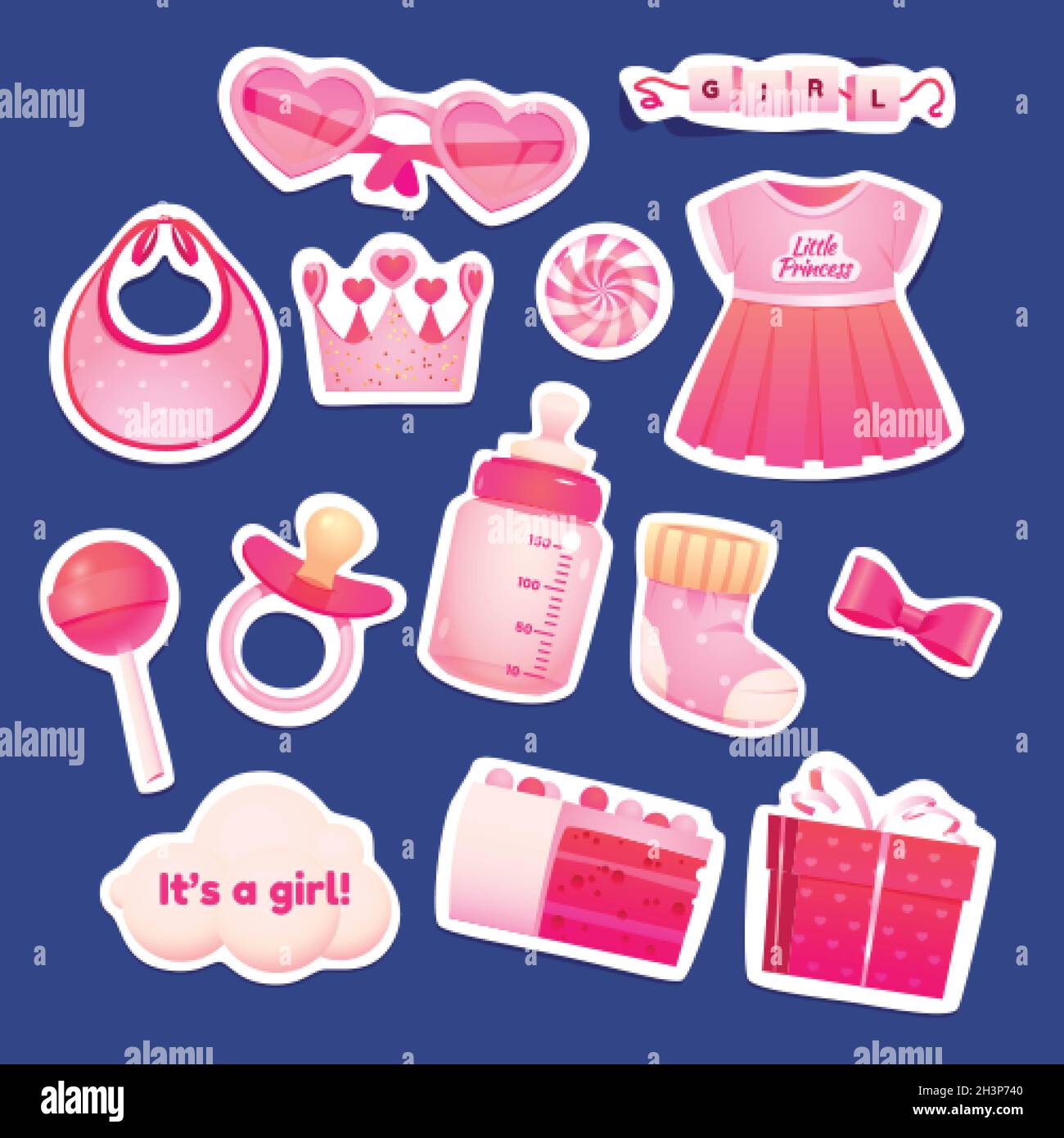 cartoon girl birthday objects collection vector design illustration ...