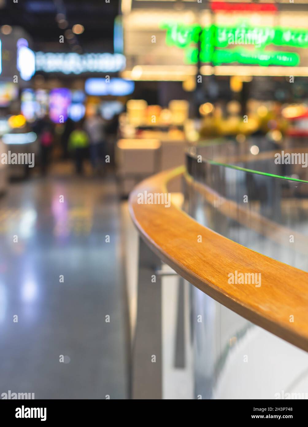 View of food court food hall interior in the big shopping mall, with ...
