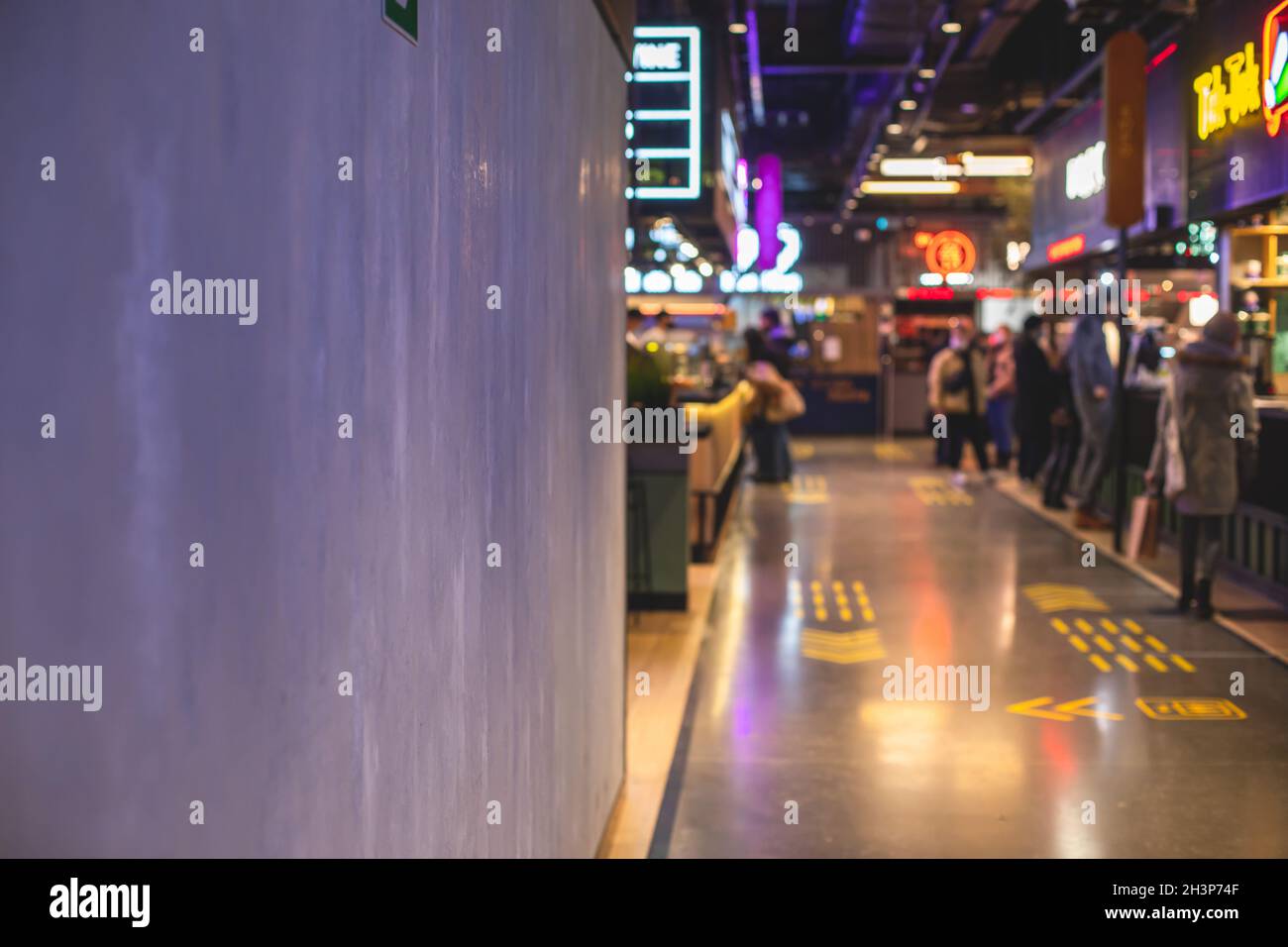 View of food court food hall interior in the big shopping mall, with ...