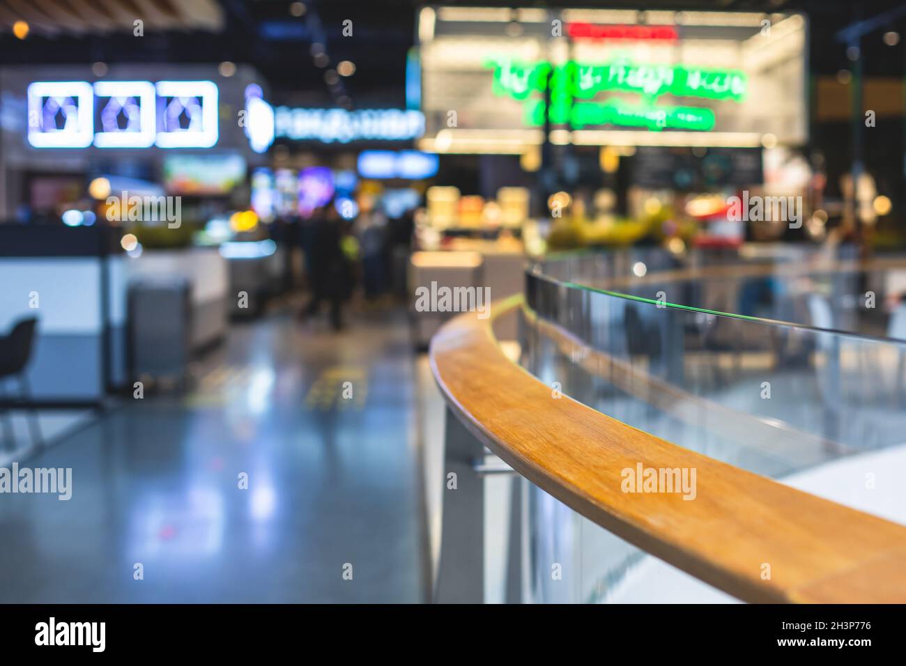 View of food court food hall interior in the big shopping mall, with ...