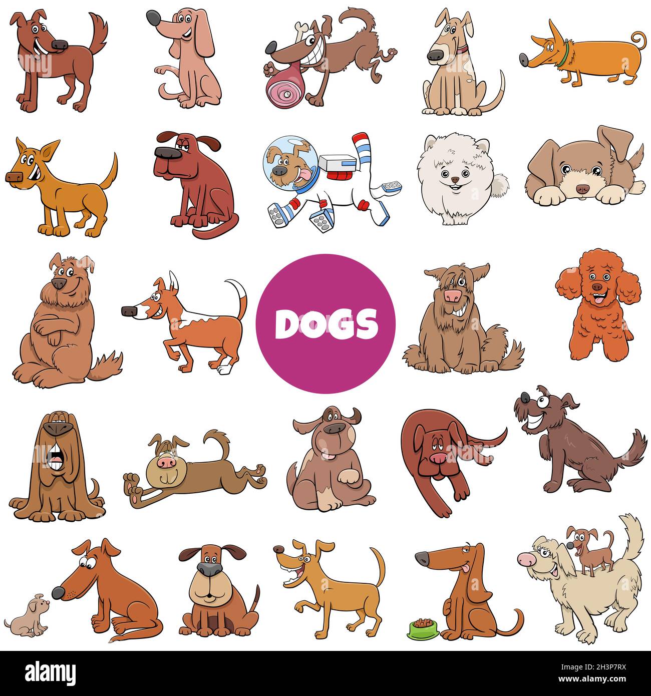 Cartoon dogs and puppies comic characters big set Stock Photo - Alamy