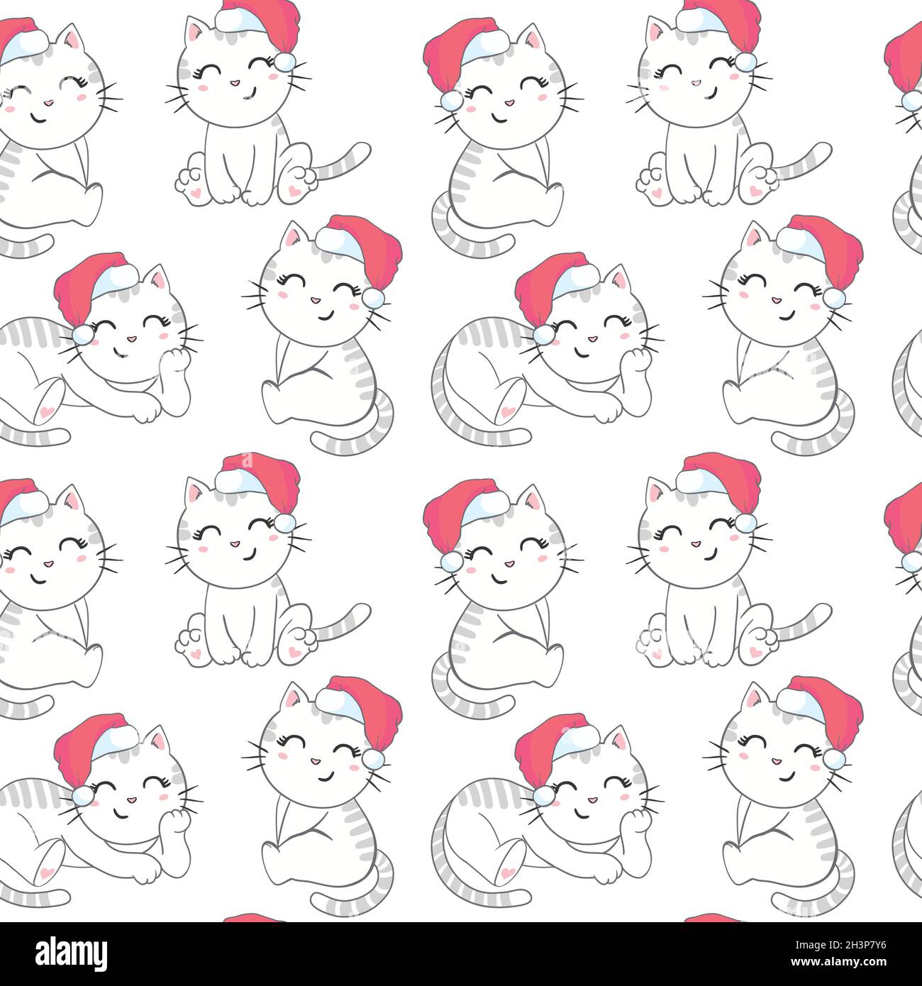 Christmas seamless pattern with the image of little cute kittens in the ...