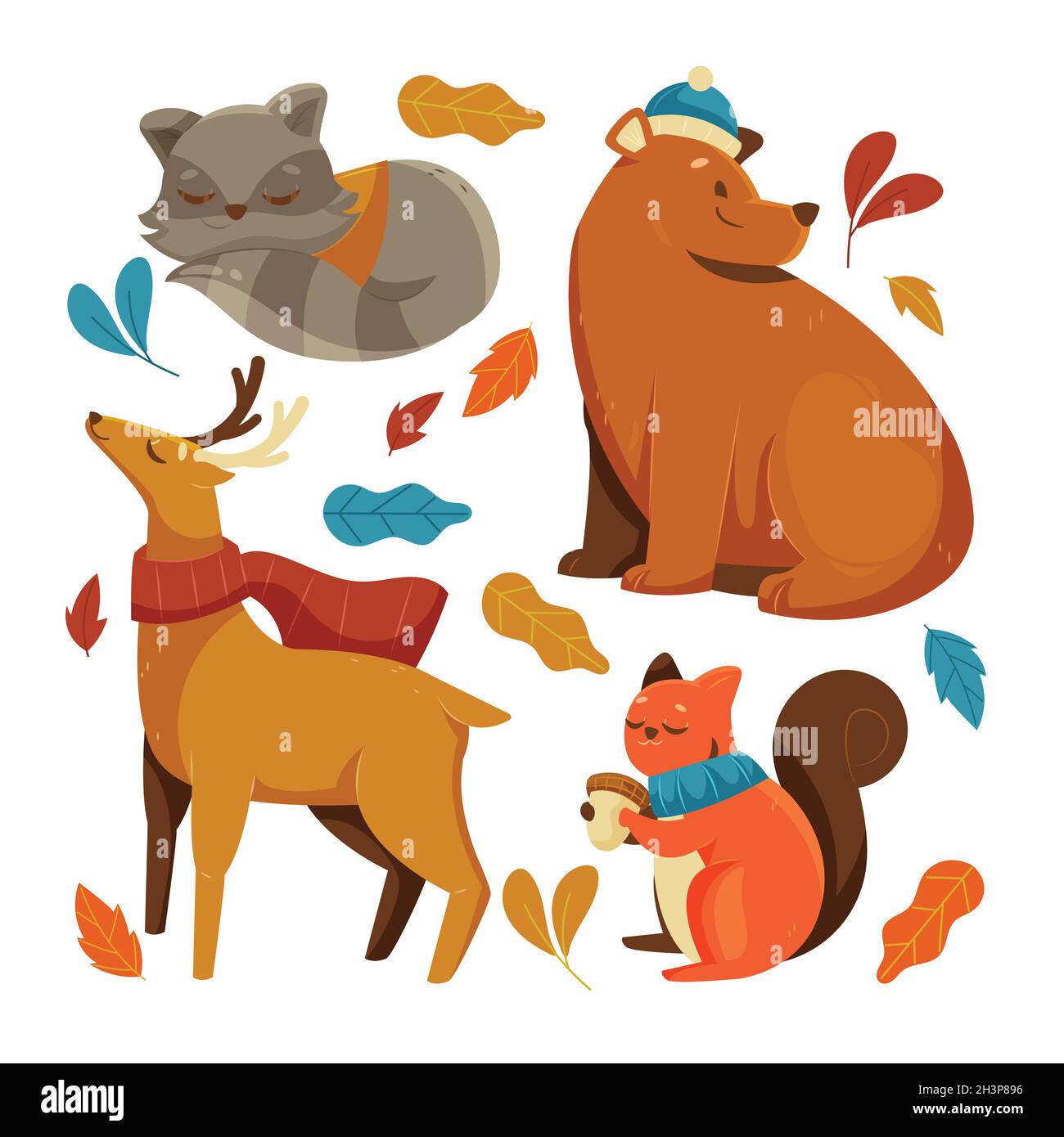 flat autumn forest animals vector design illustration Stock Vector ...