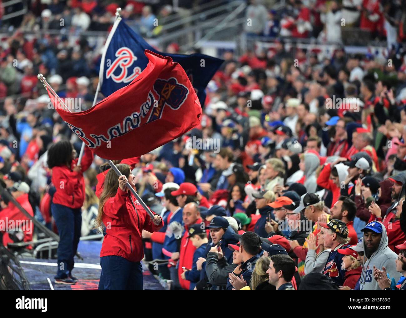Atlanta, USA. 29th Oct, 2021. Atlanta Braves cheerleaders wave flags ...