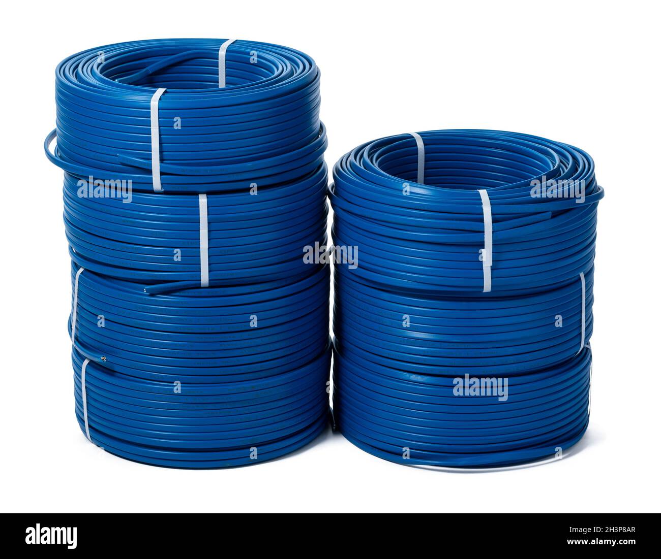 coils of blue cable isolated on white background Stock Photo - Alamy