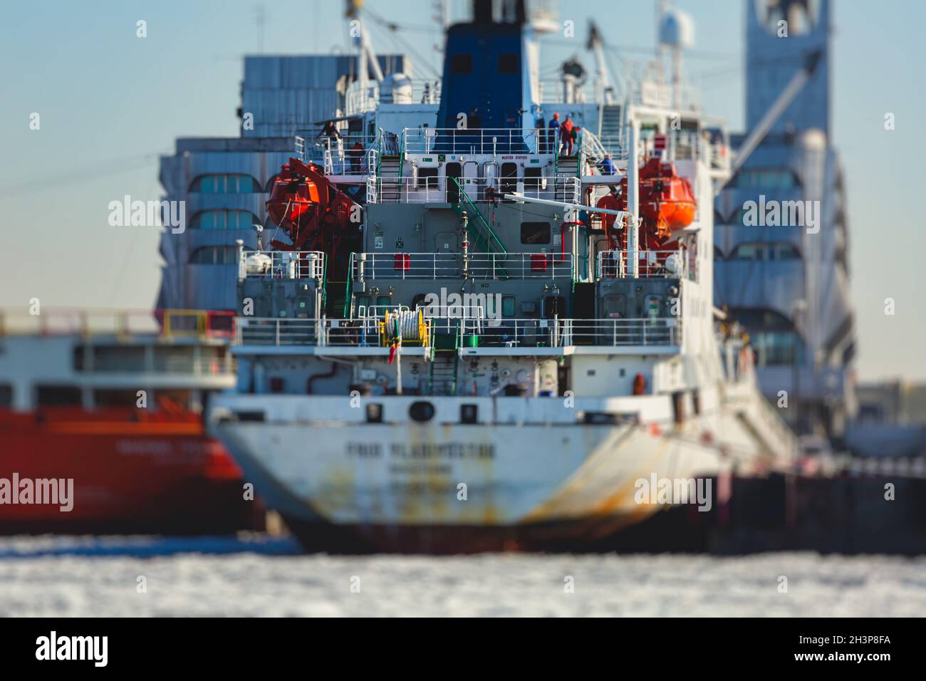 Massive different ship vessels trapped in ice tries to break and leave ...