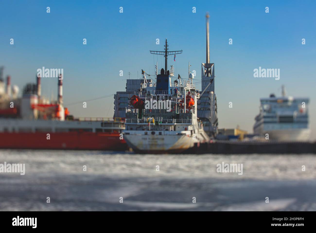 Massive different ship vessels trapped in ice tries to break and leave ...