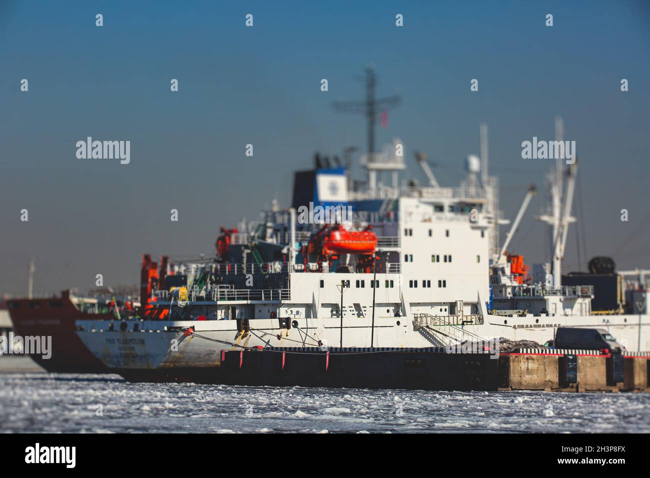 Massive different ship vessels trapped in ice tries to break and leave ...