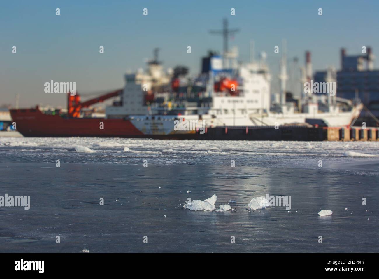 Massive different ship vessels trapped in ice tries to break and leave ...