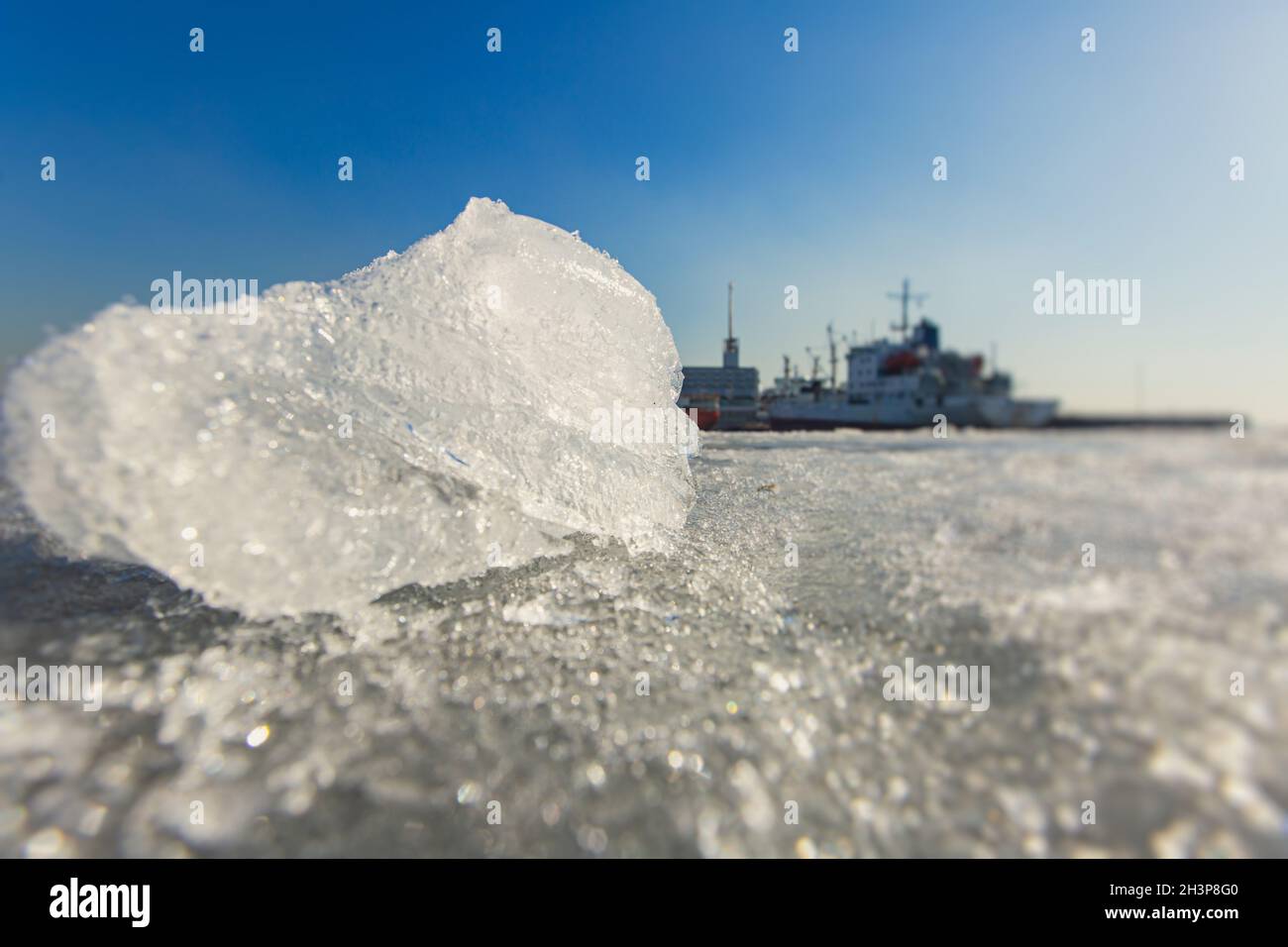 Massive different ship vessels trapped in ice tries to break and leave ...