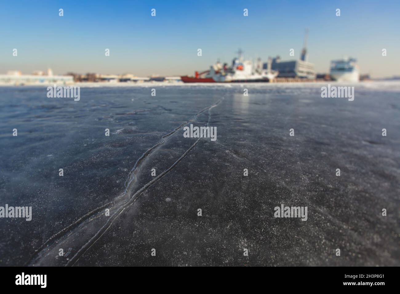 Massive different ship vessels trapped in ice tries to break and leave ...