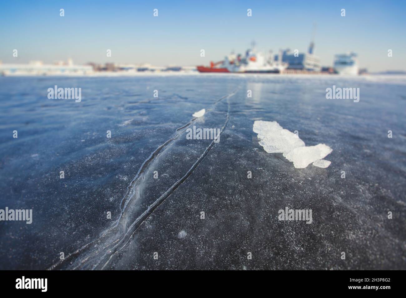 Massive different ship vessels trapped in ice tries to break and leave ...