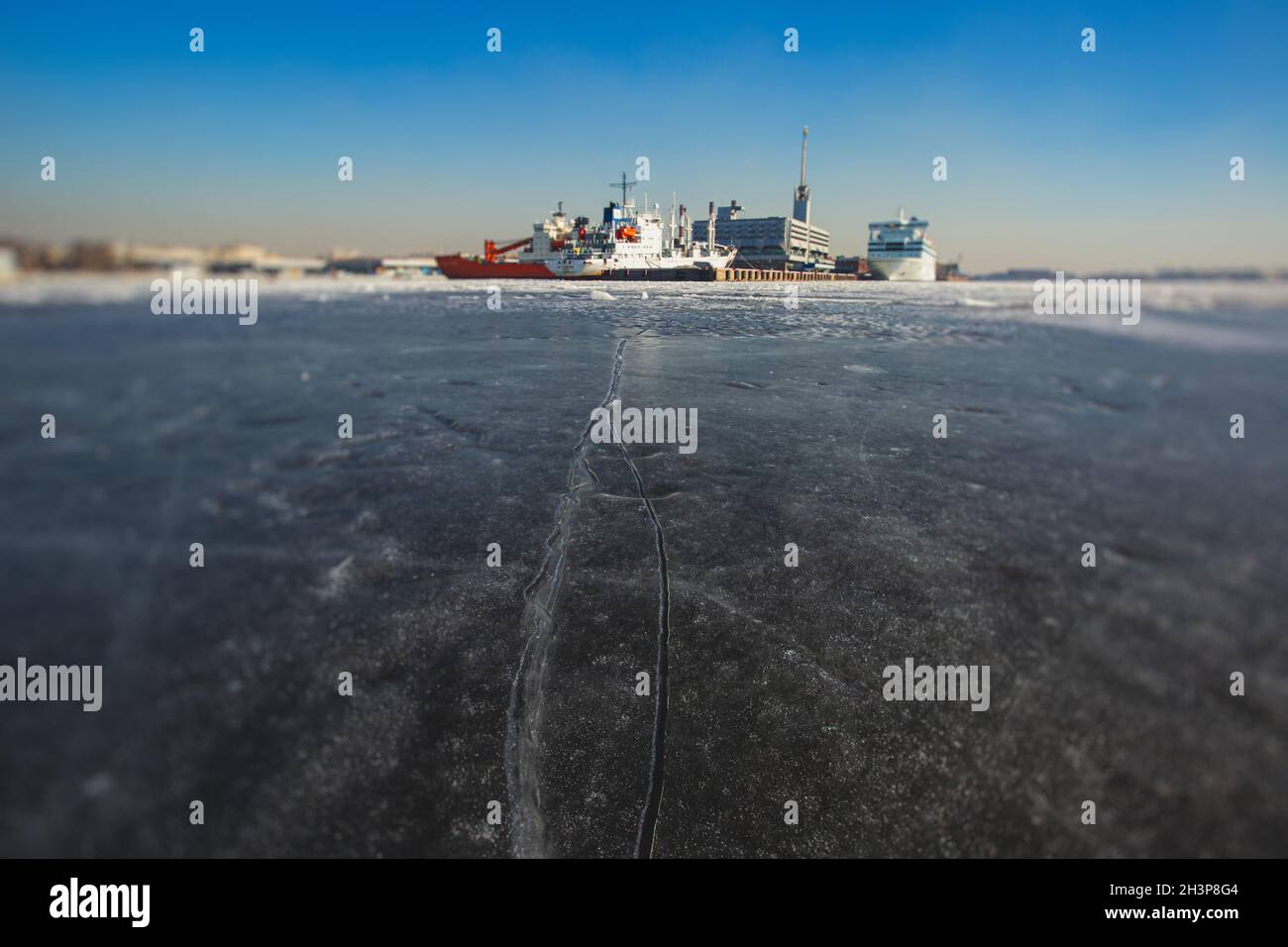 Massive different ship vessels trapped in ice tries to break and leave ...