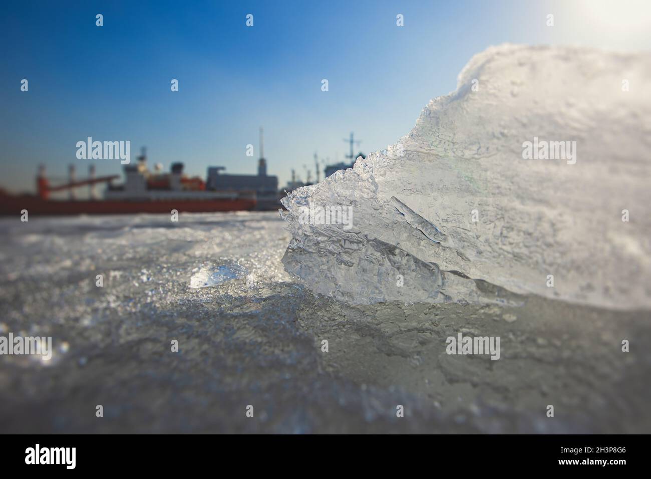 Massive different ship vessels trapped in ice tries to break and leave ...