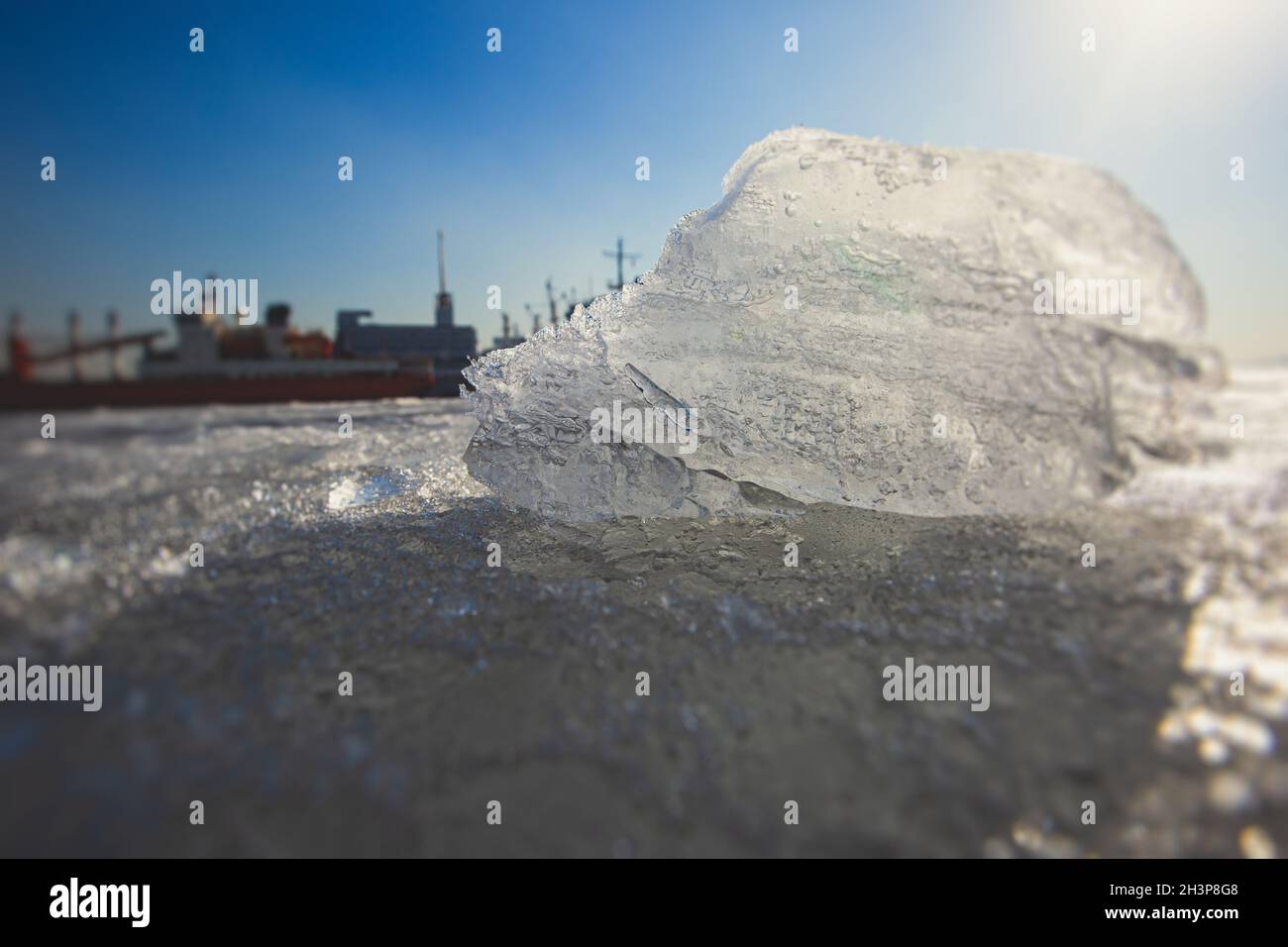 Massive different ship vessels trapped in ice tries to break and leave ...