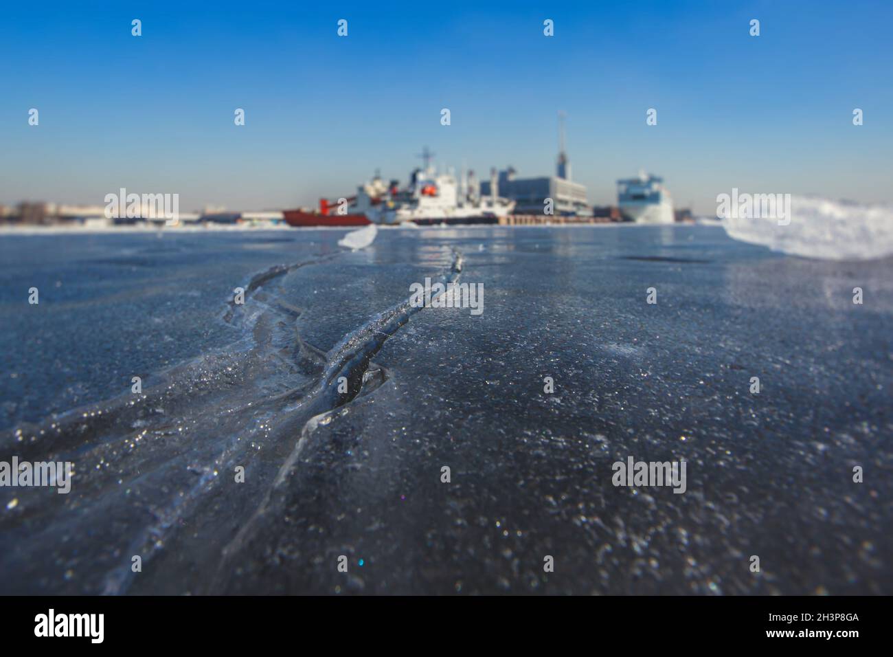 Massive different ship vessels trapped in ice tries to break and leave ...