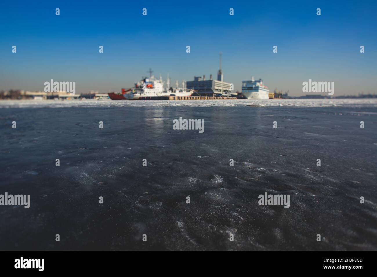 Massive different ship vessels trapped in ice tries to break and leave ...