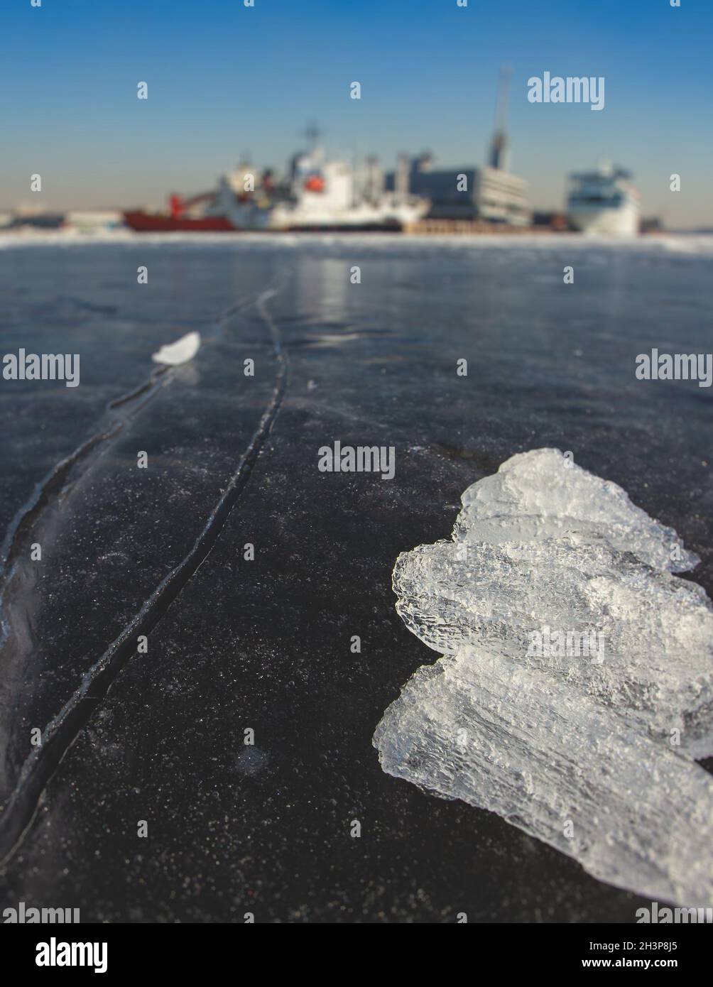 Massive different ship vessels trapped in ice tries to break and leave ...