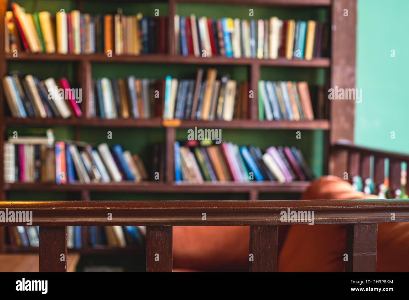 Old university college library interior with a bookshelves, books and ...