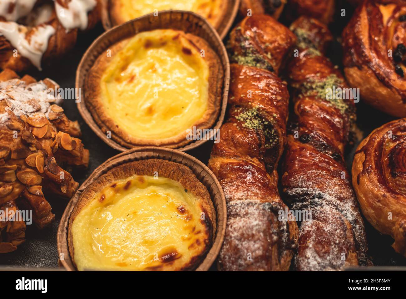 Pastry, selection assortment of different bakery, with croissant, swiss ...
