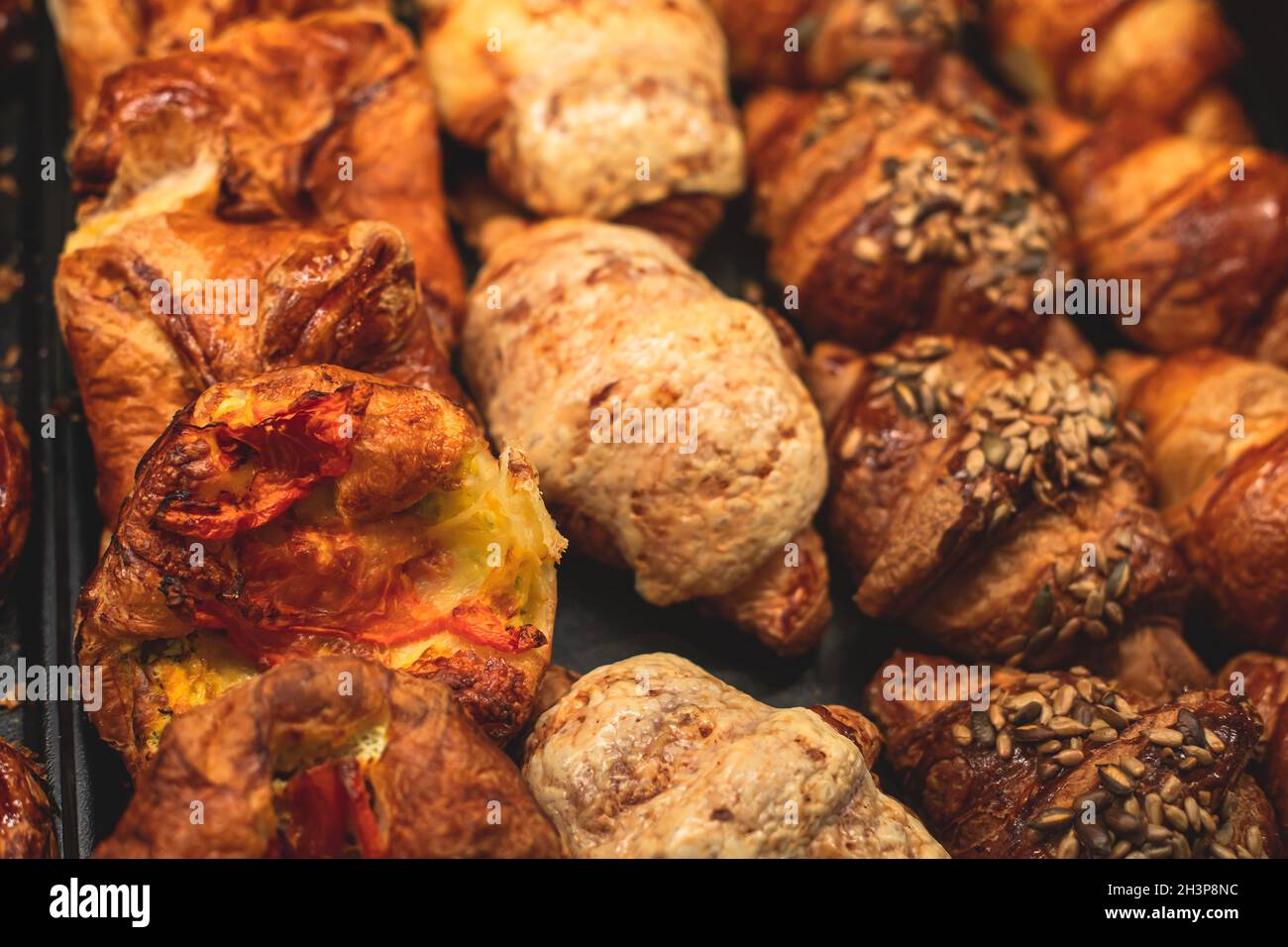 Pastry, selection assortment of different bakery, with croissant, swiss ...