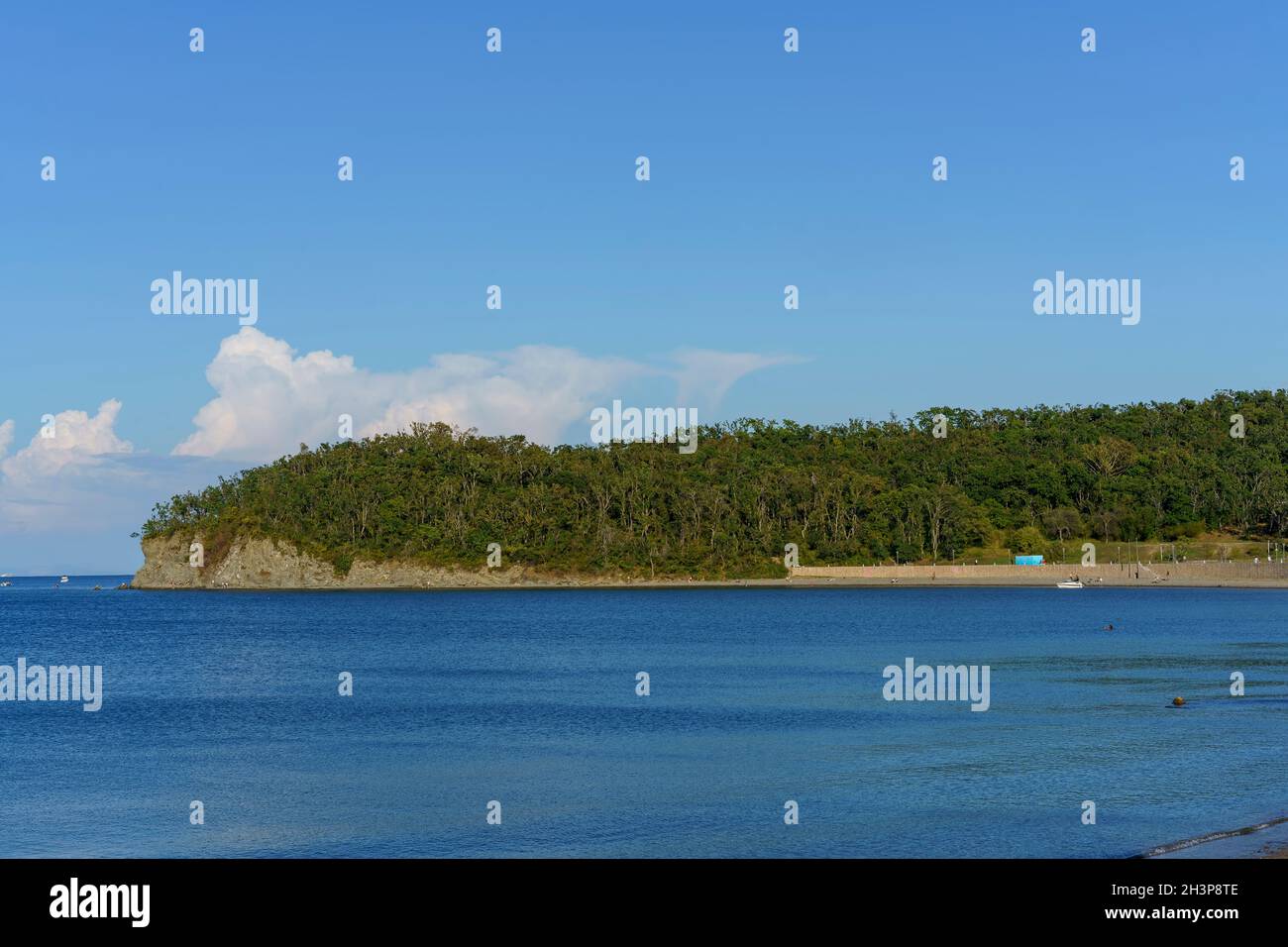 Seascape with a view of the coastline of the Russian Island ...