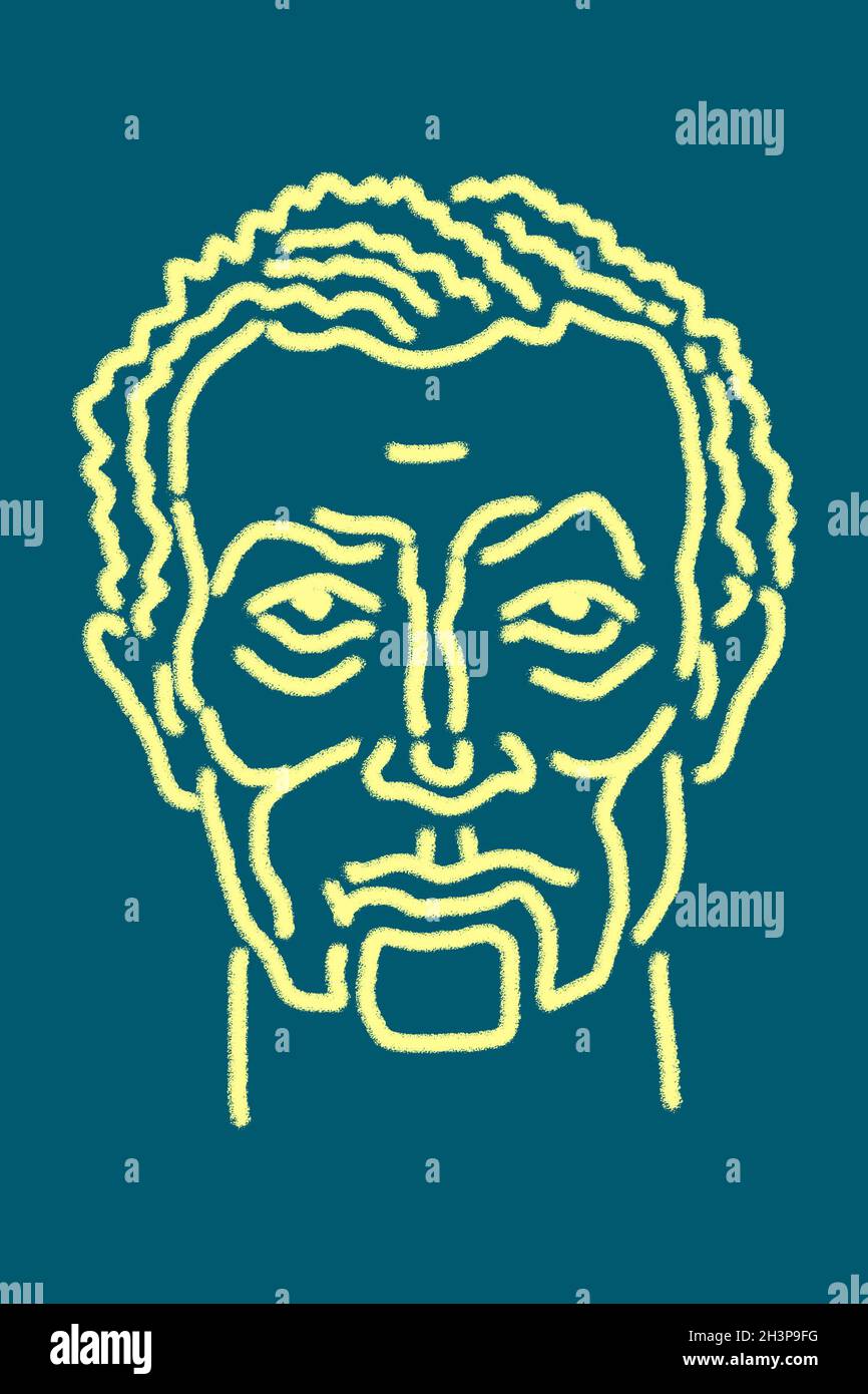 Line drawing of surreal face. Modern art creative concept image with ...