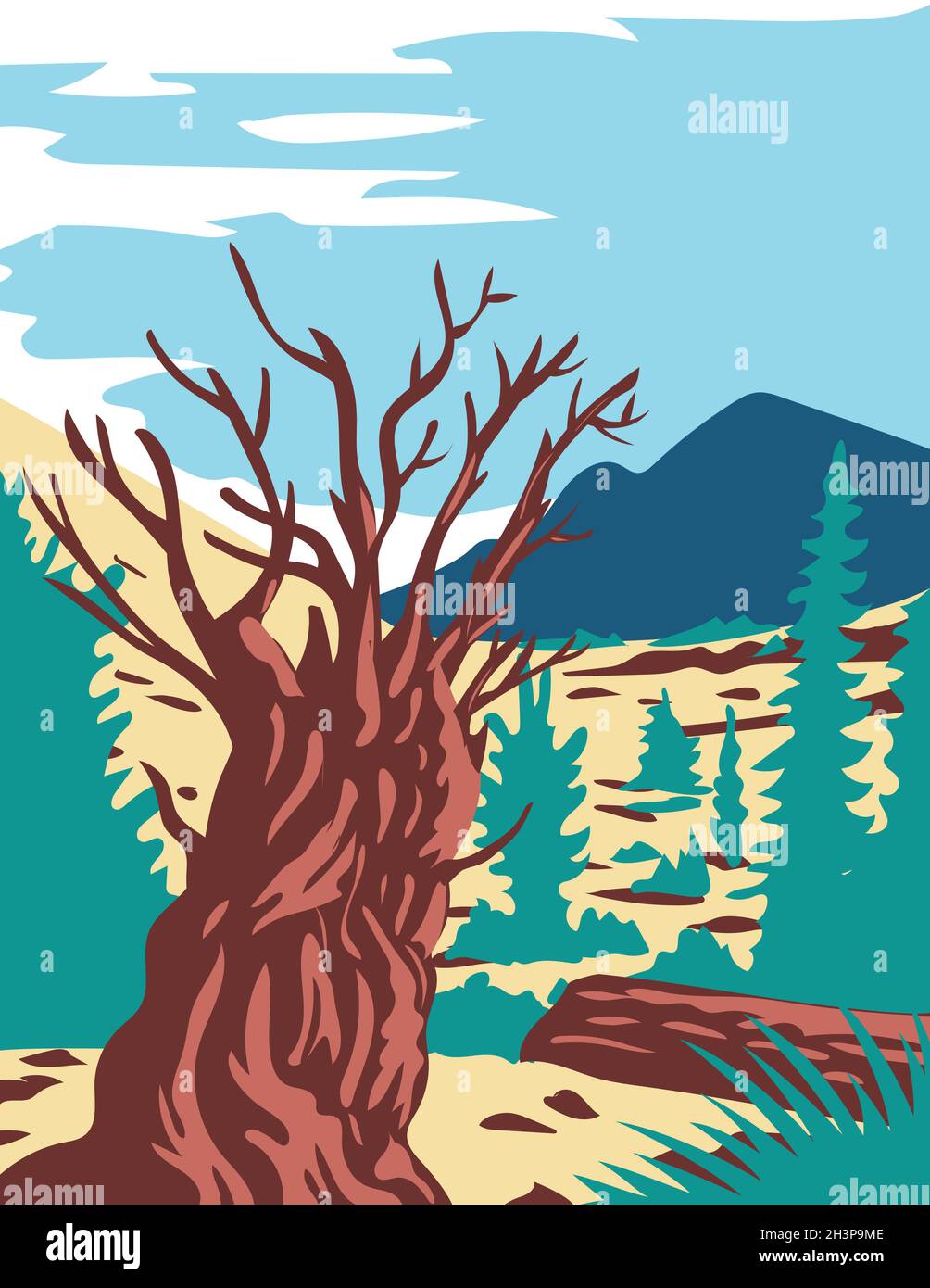 Prometheus Tree with Wheeler Peak in Nevada WPA Poster Art Stock Photo ...