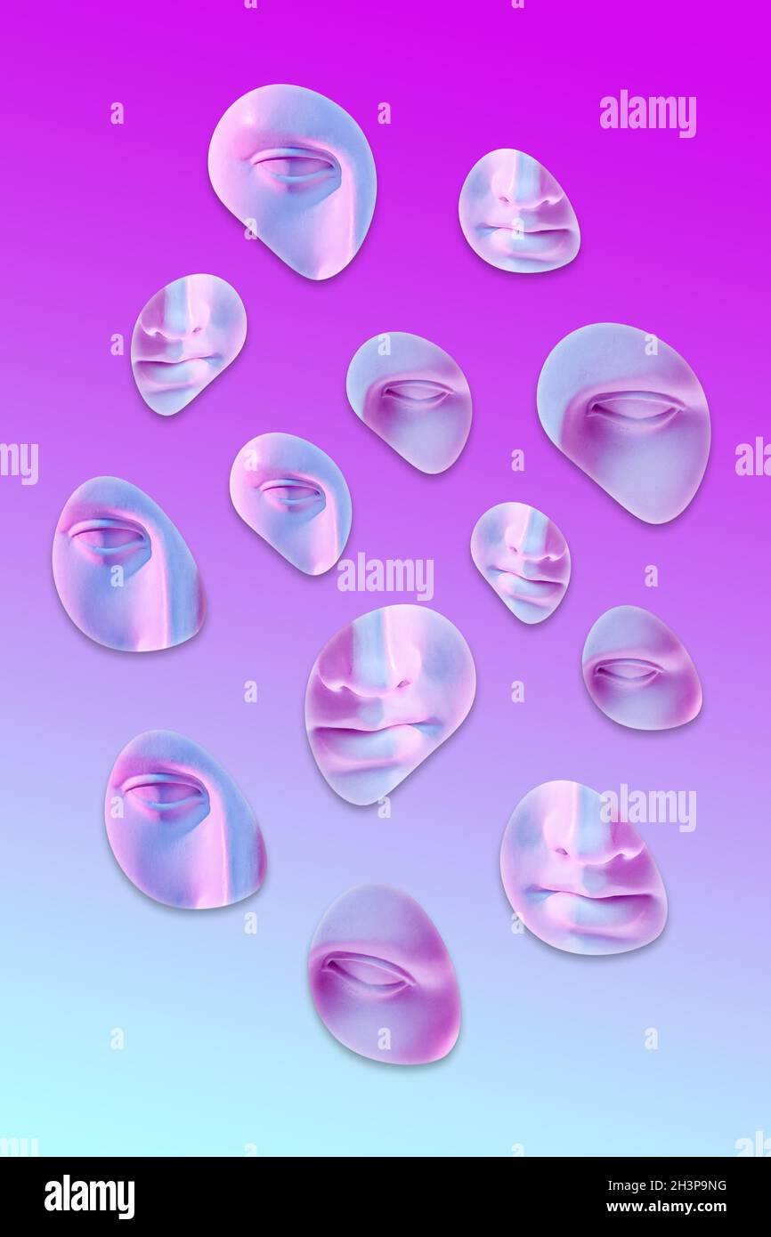 Funky background. Collage with plaster antique sculpture of human face ...