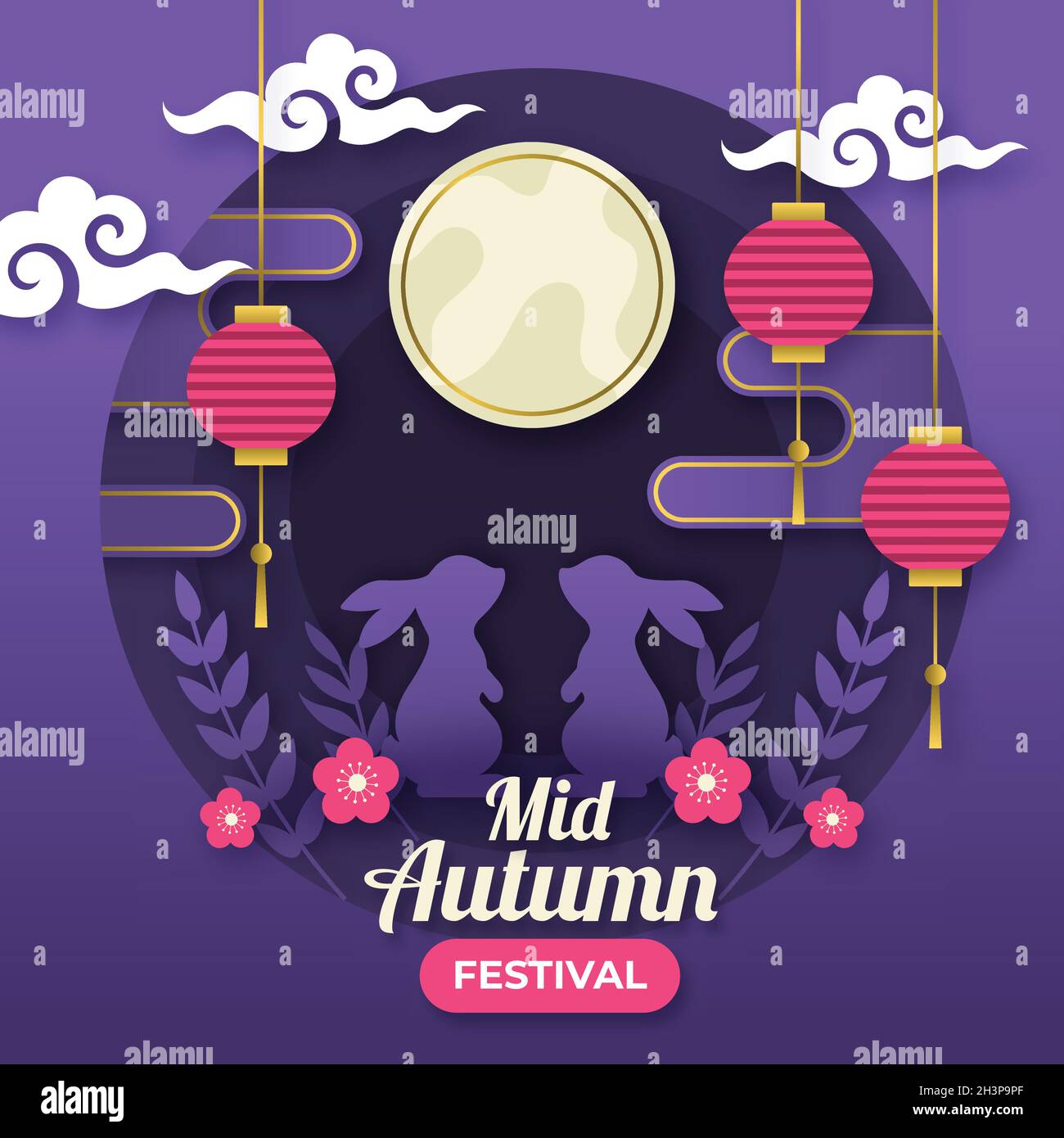 mid autumn festival paper style vector design illustration Stock Vector ...