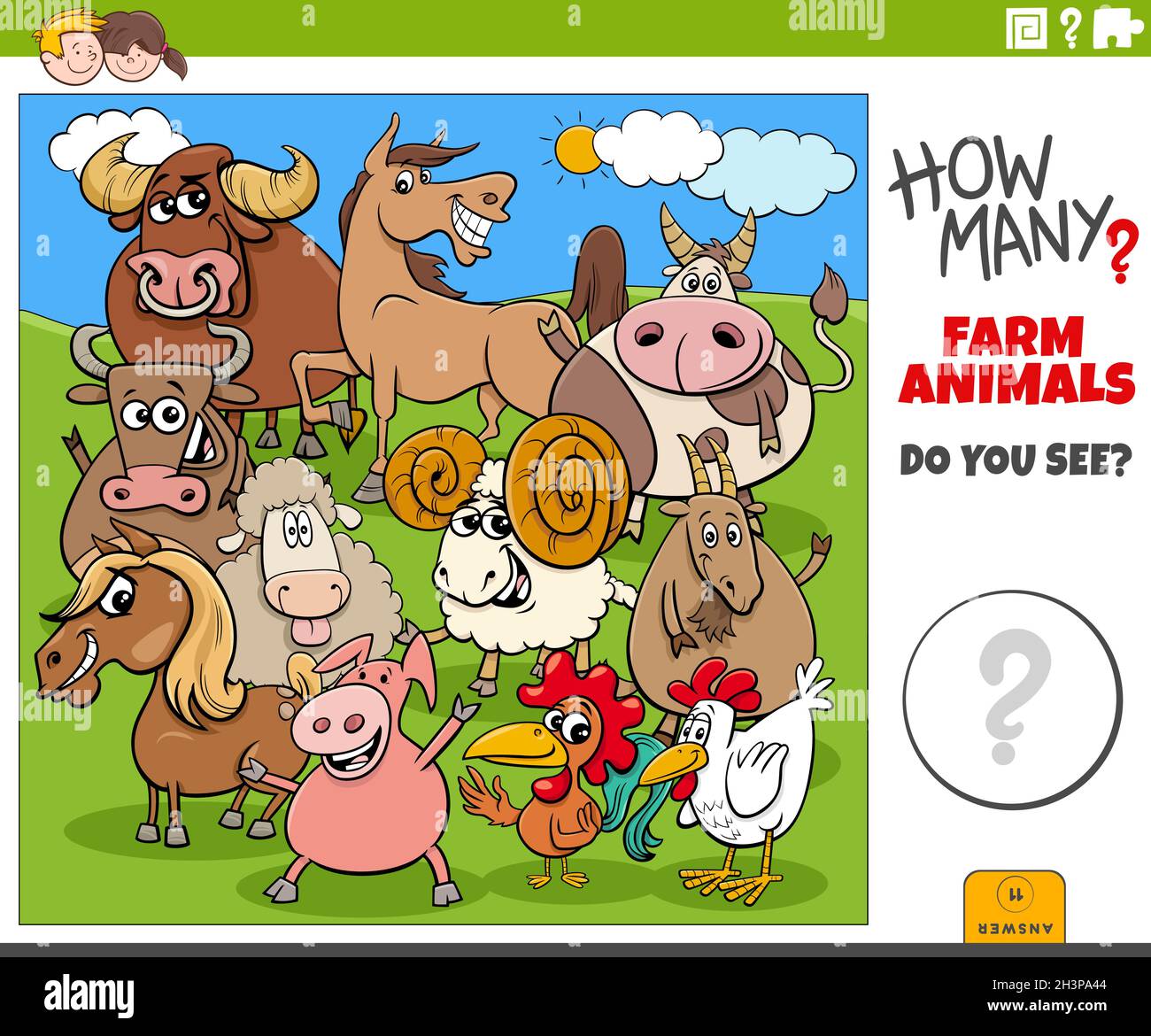 How many farm animals educational cartoon game for children Stock Photo ...