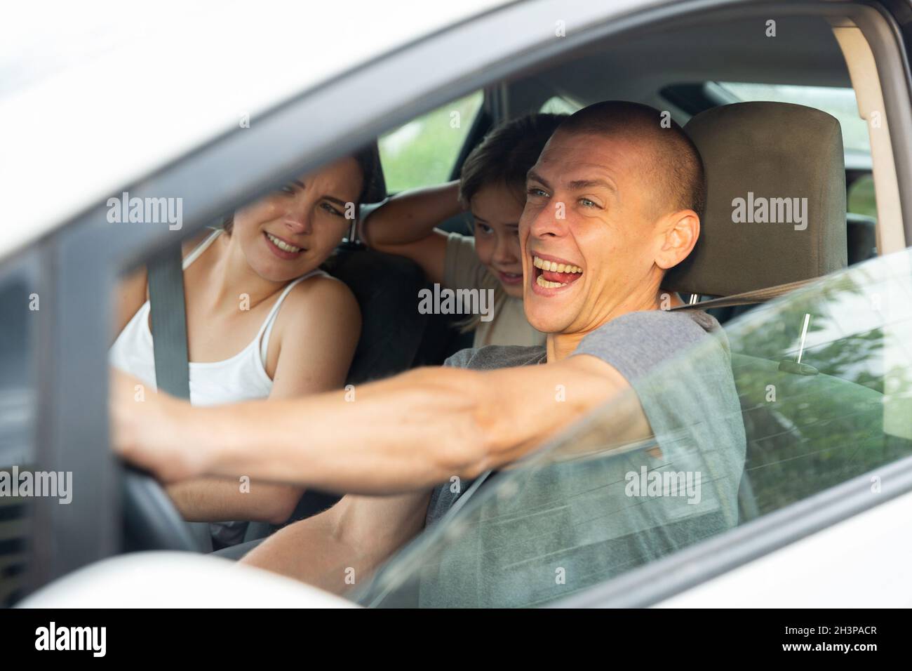 Shocked family frightened of accident during driving Stock Photo - Alamy