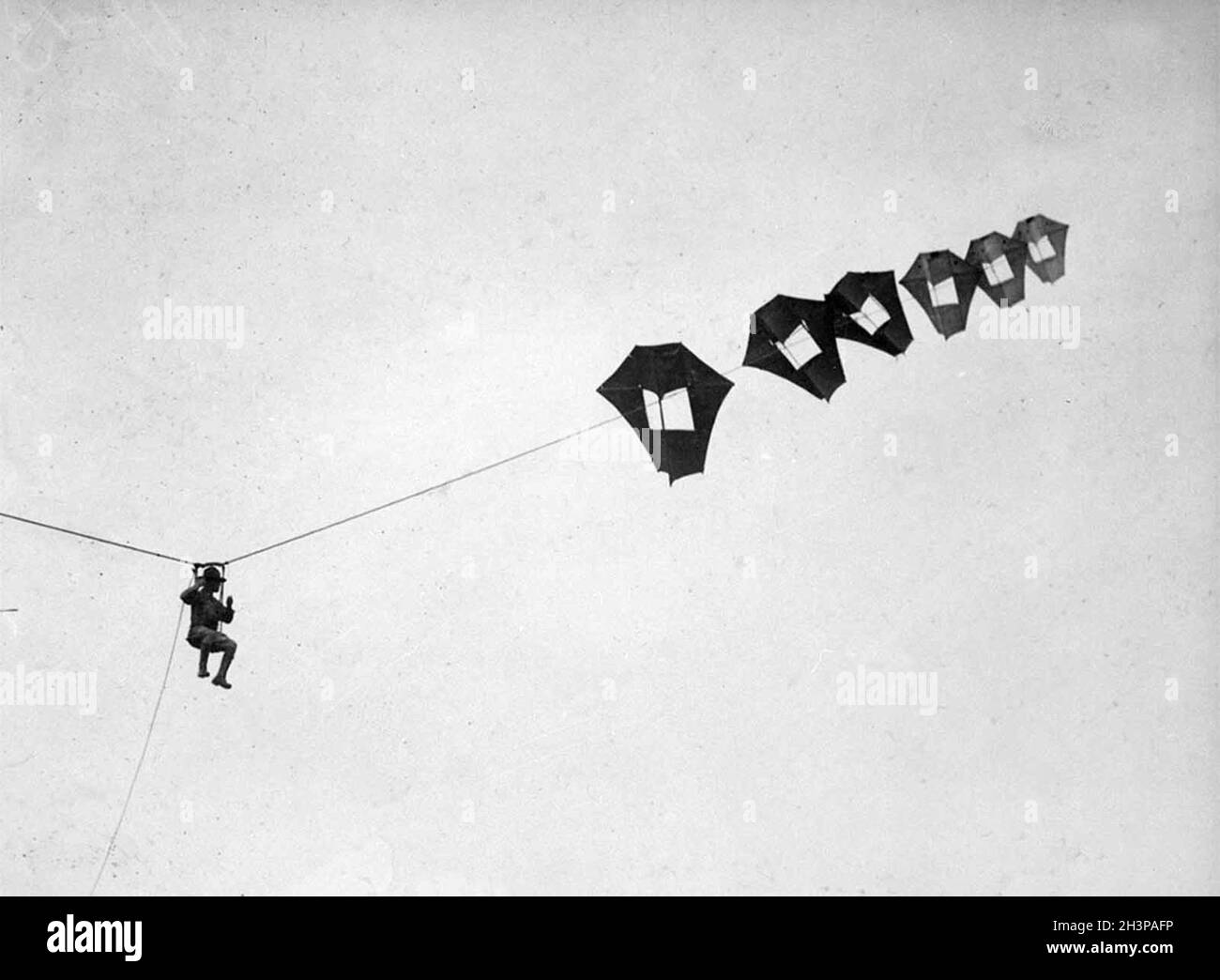 A soldier being lifted by a giant Perkins man-carrying kite Stock Photo ...